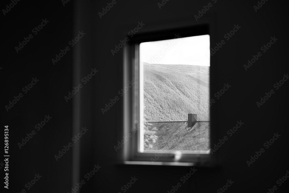 View from black and white window backdrop Stock Photo | Adobe Stock