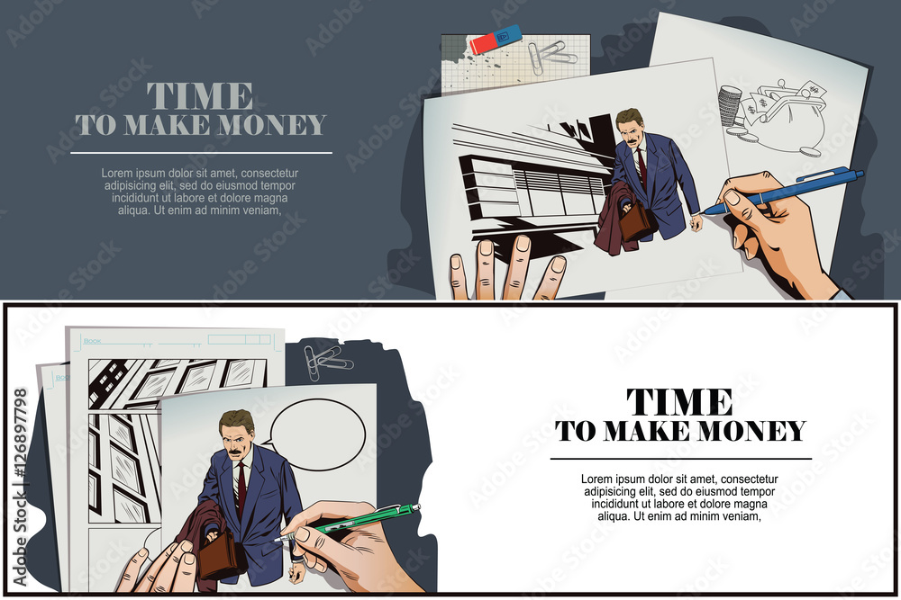 Time to make money. Businessman goes to work. Stock Vector | Adobe Stock