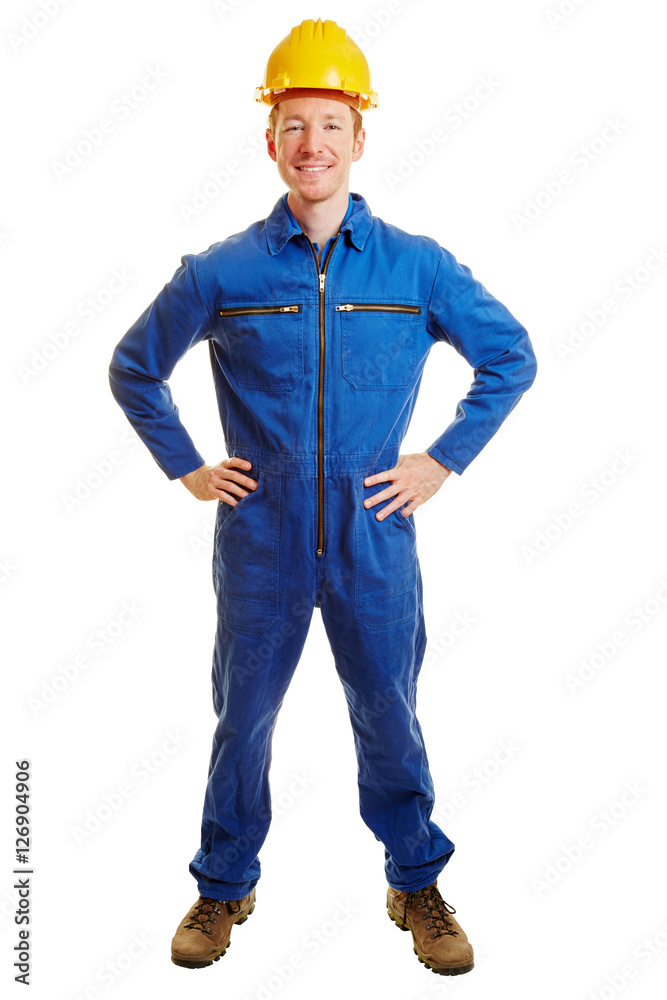 Arbeiter mit Helm und Blaumann Stock Photo | Adobe Stock