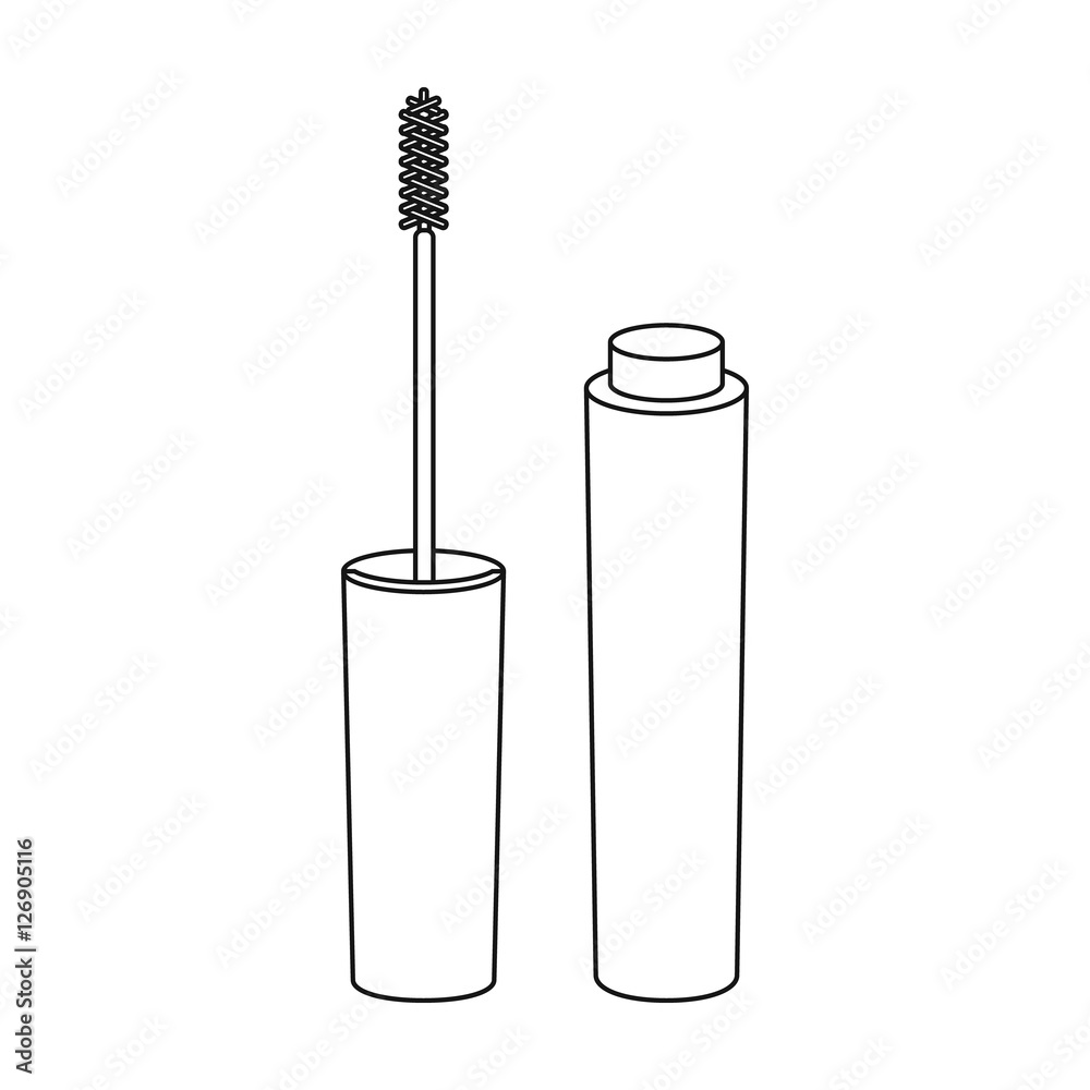 Mascara icon in outline style isolated on white background. Make up ...