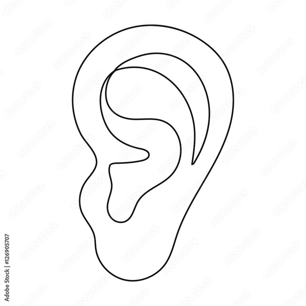 Ear icon in outline style isolated on white background. Part of body ...