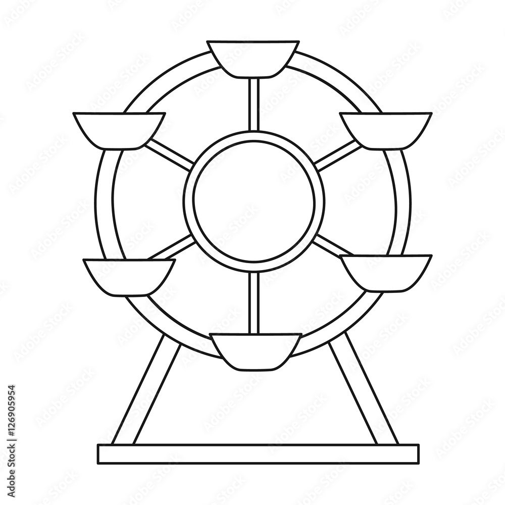 Ferris wheel icon in outline style isolated on white background. Play ...