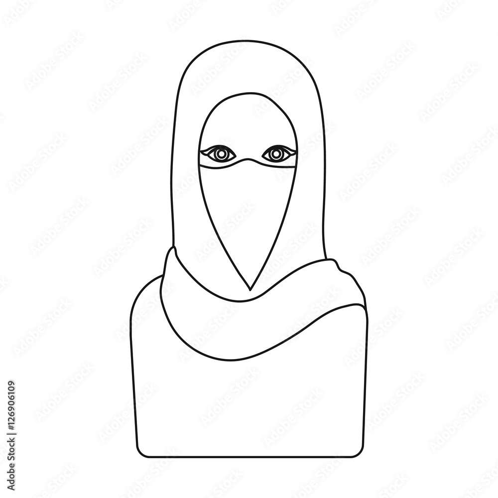 Niqab icon in outline style isolated on white background. Religion ...