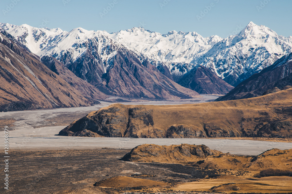 Mount D'Archiac and the Southern Alps at The Rangitata River Hak Stock ...