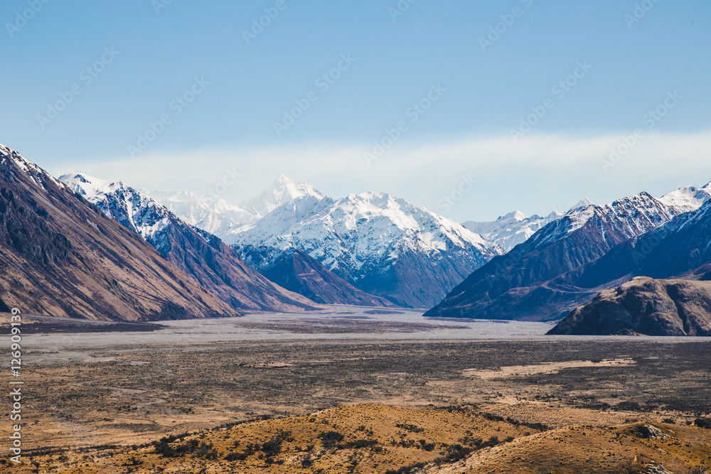 Mount D'Archiac and the Southern Alps at The Rangitata River Hak Stock ...