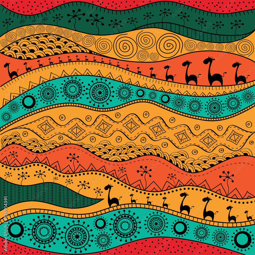 African hand-drawn ethno pattern, tribal background. It can be used for ...