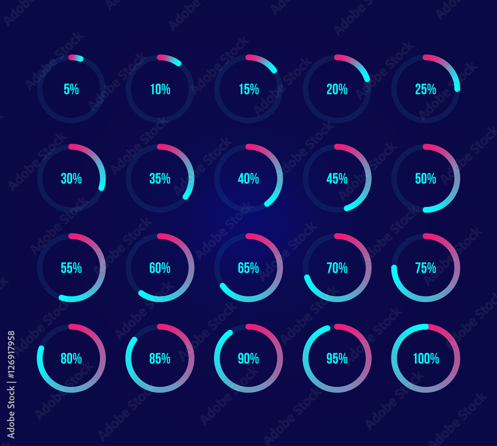 Colorful pie charts. Ux percent download, dashboard for app, web ...
