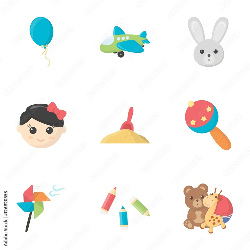 Toys set icons in cartoon style. Big collection of toys vector symbol ...