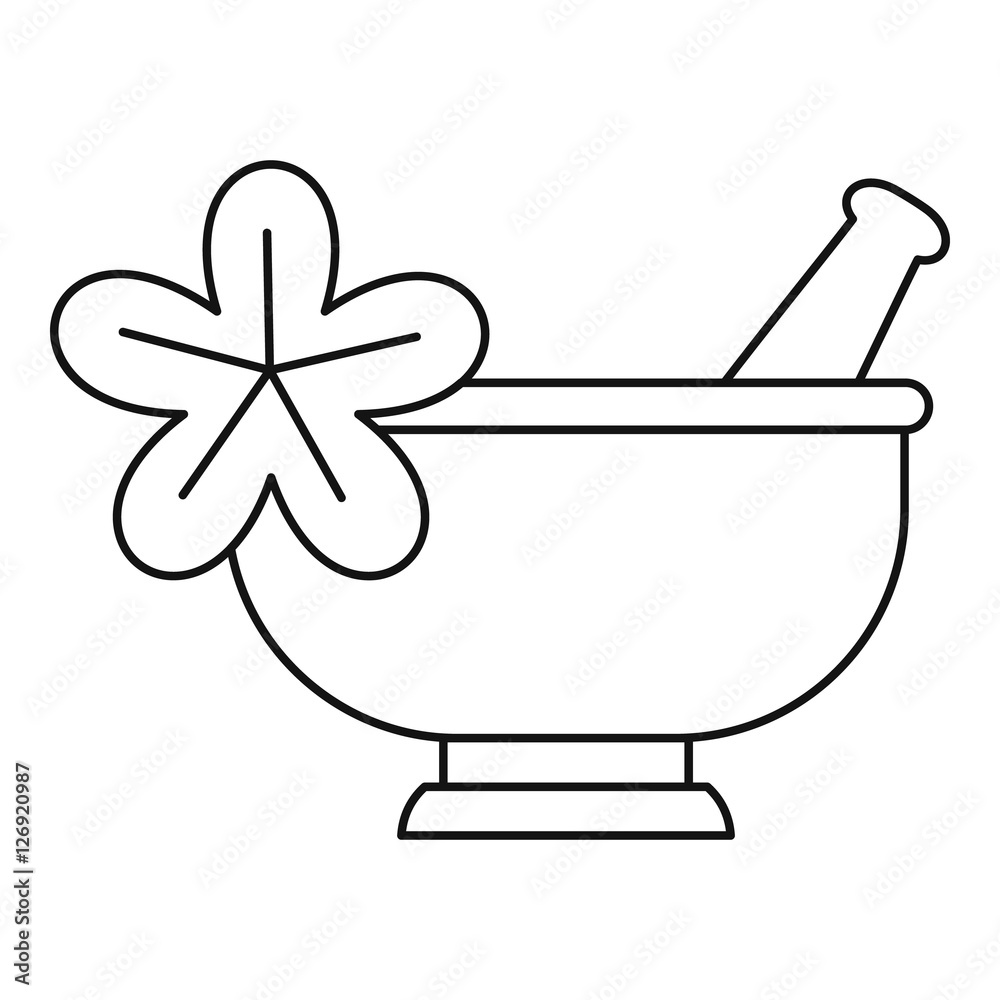 Mortar and pestle pharmacy icon. Outline illustration of mortar and ...