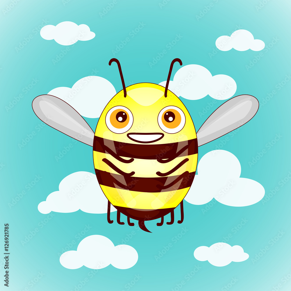 Cartoon cute bees on sky with clouds vector illustration Stock Vector ...