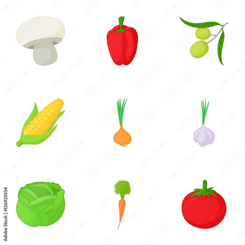 Farm vegetables icons set. Cartoon illustration of 9 farm vegetables ...