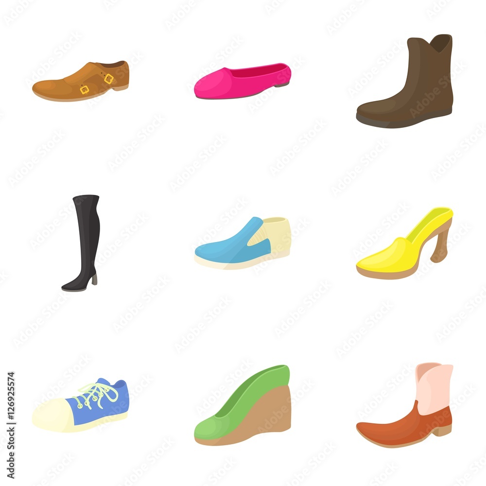 Types of shoes icons set. Cartoon illustration of 9 types of shoes ...