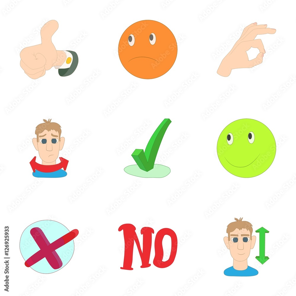 Consent and refusal icons set. Cartoon illustration of 9 consent and ...