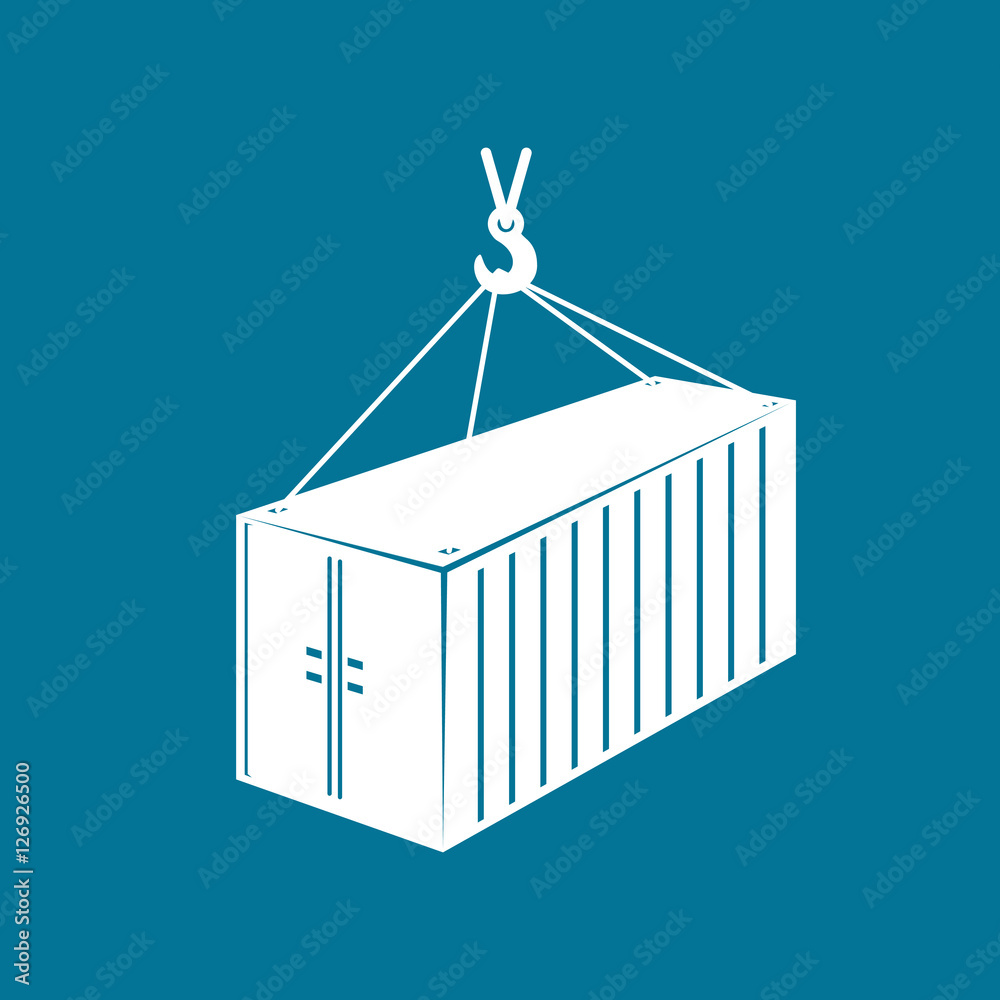 Container with Crane Isolated on Blue Background, Cargo Container ...