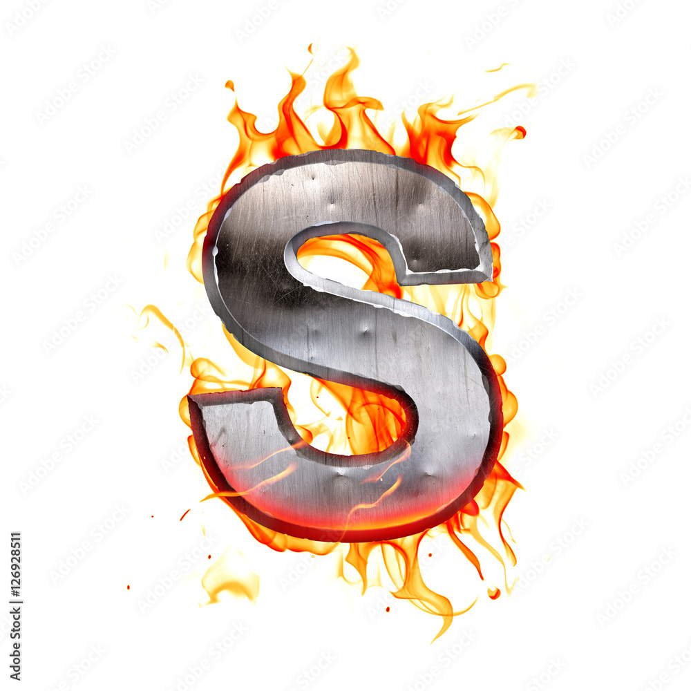 Metallic letter on fire Stock Illustration | Adobe Stock