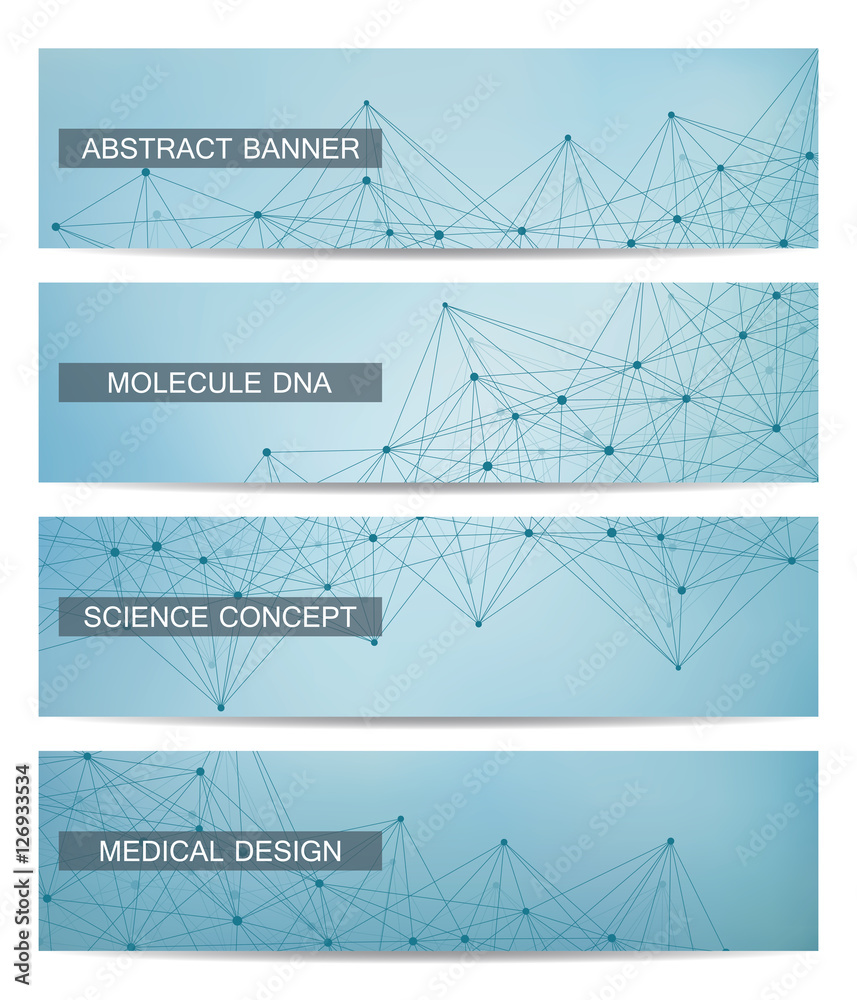Set of modern scientific banners. Molecule structure DNA and neurons ...