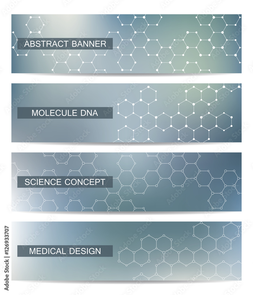 Set of modern scientific banners. Molecule structure DNA and neurons ...
