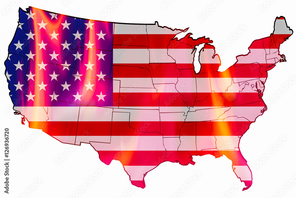 United States flag as map overlays fire inside Stock Photo | Adobe Stock