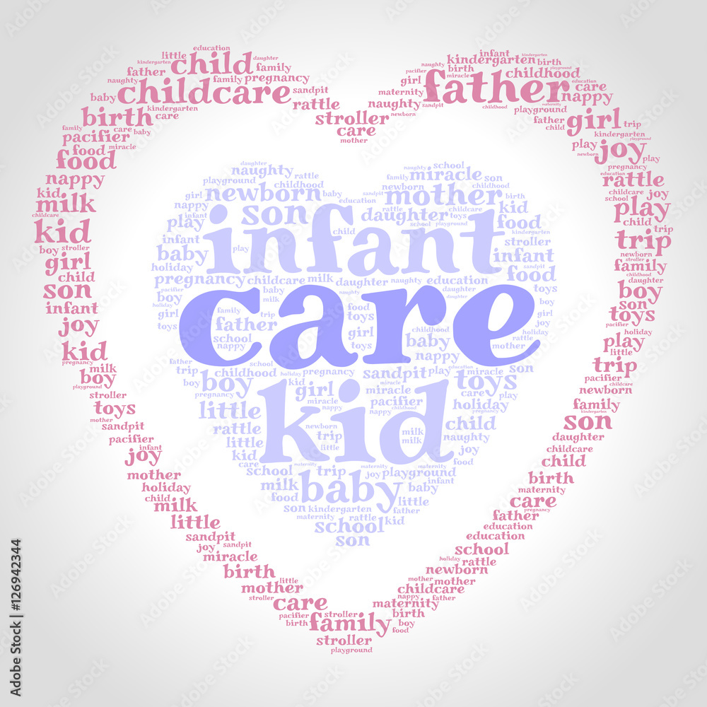 Care. Word cloud, one heart inside another heart, gradient grey ...