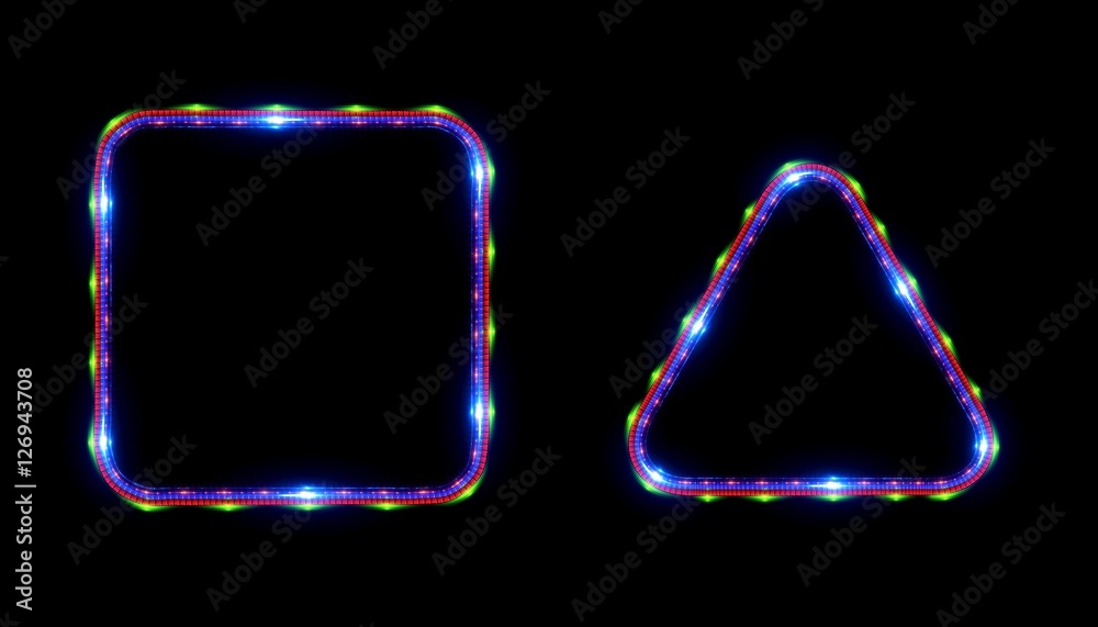 Glowing frames black background. Square glow borders. Sparkling ...