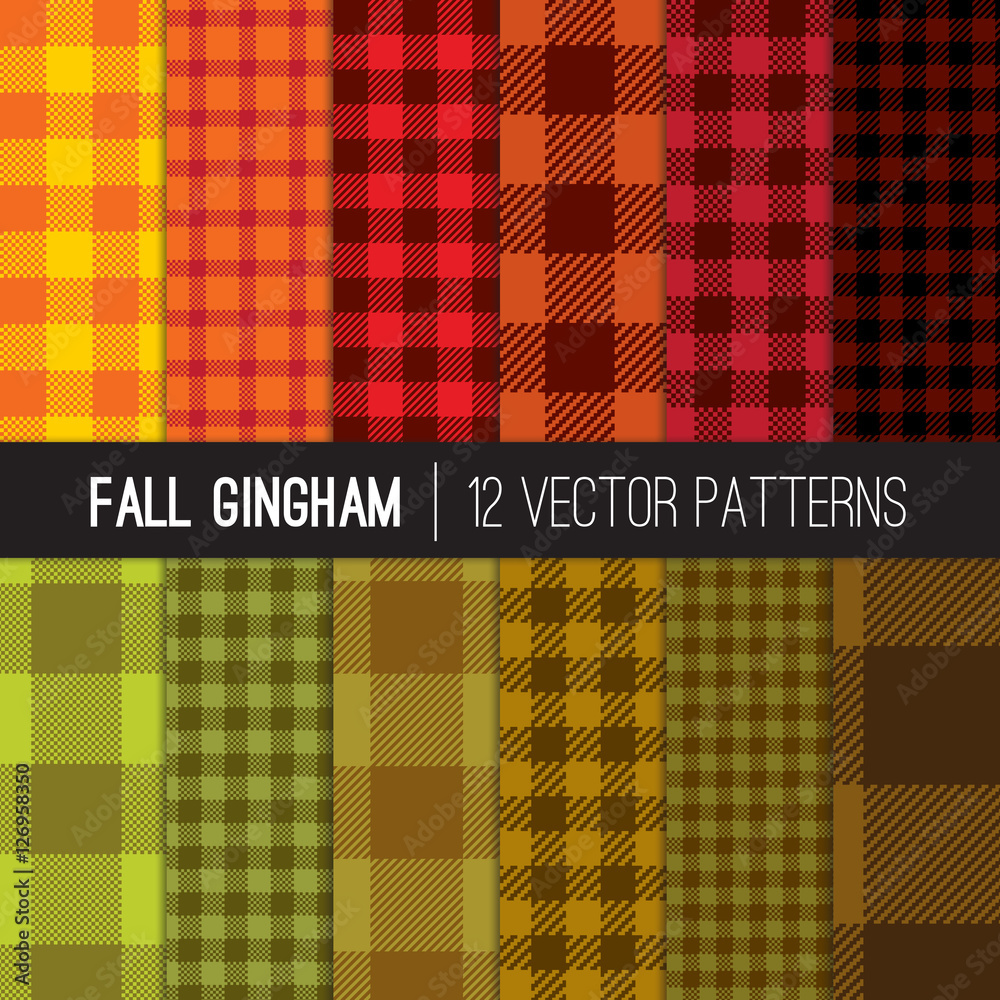 Fall Gingham and Buffalo Check Plaid Vector Patterns. Warm Autumn ...