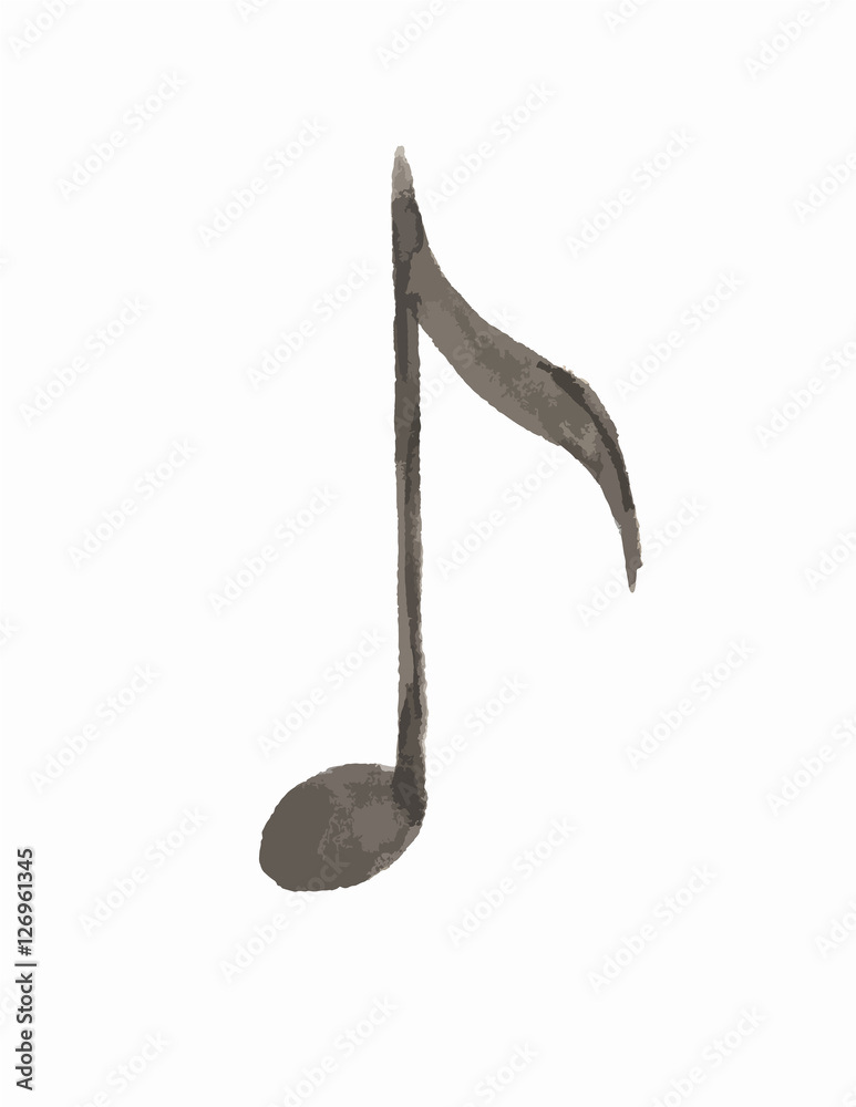 Watercolor isolated eighth note on white background. Music note. Stock ...
