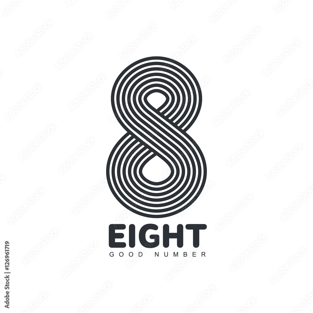 Black and white number eight logo template made of repeating circles ...