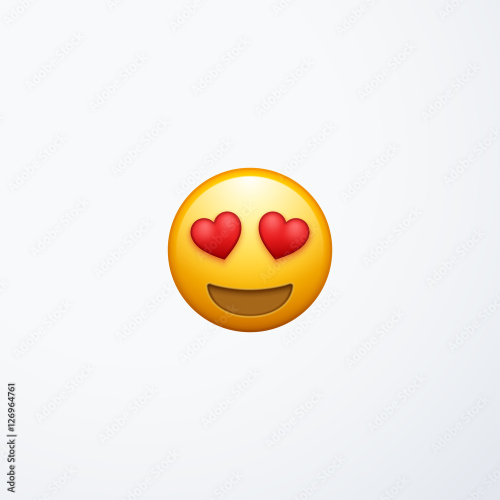 Smile in love emoticon with love hearts in eyes. Isolated vector ...