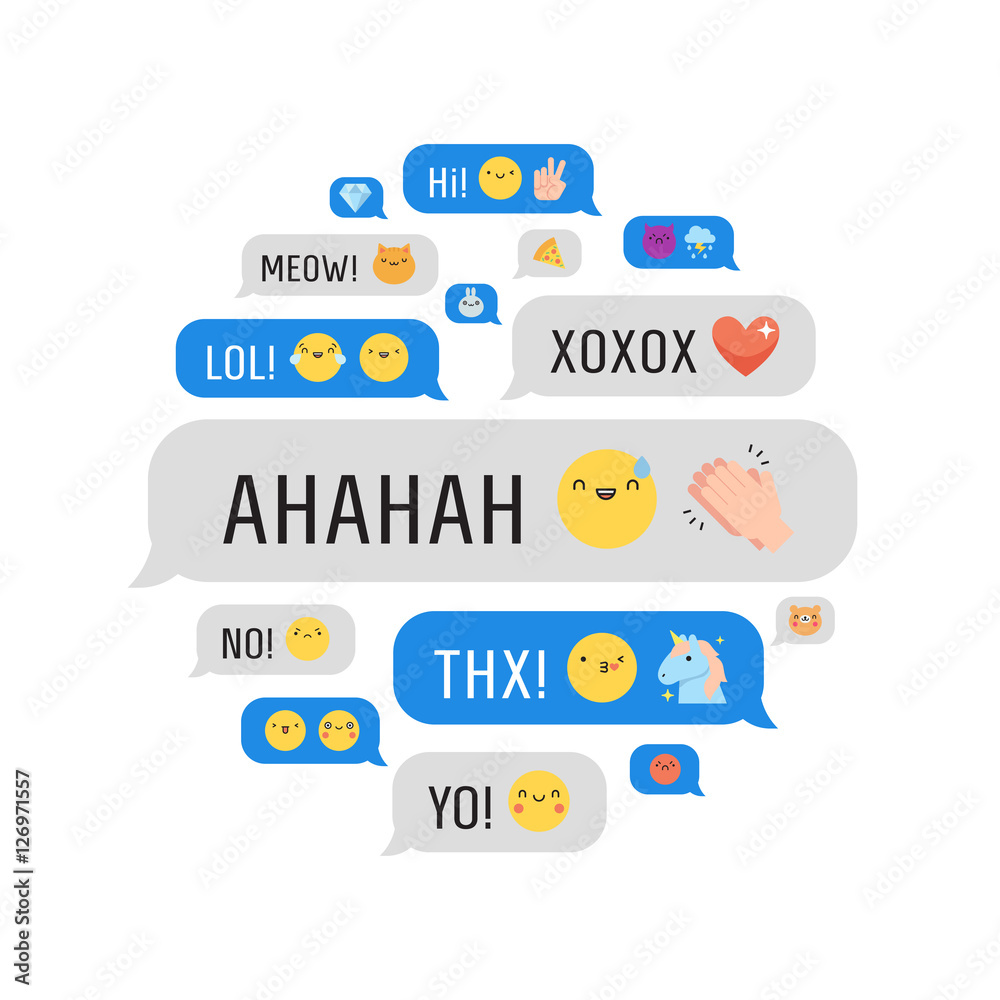 Messages with emoji and text circle illustration. Stock Vector | Adobe ...