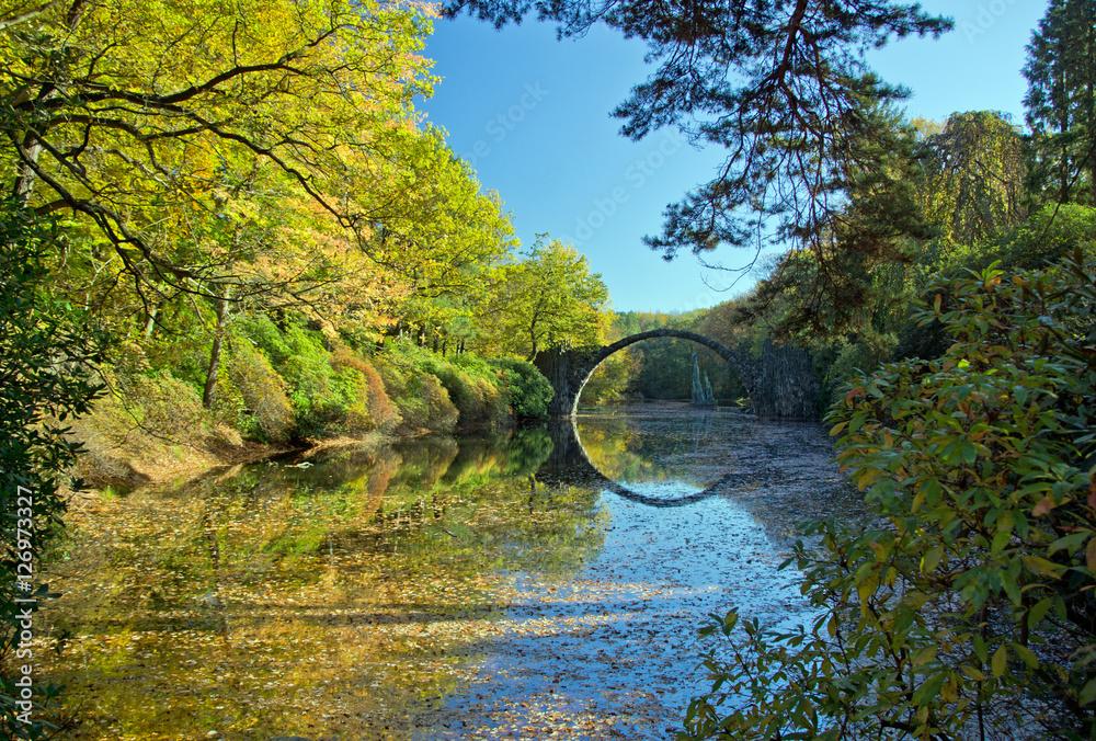 Arch Bridge in Kromlau, Saxony, Germany. Autumn in Park. Rakotz bridge ...