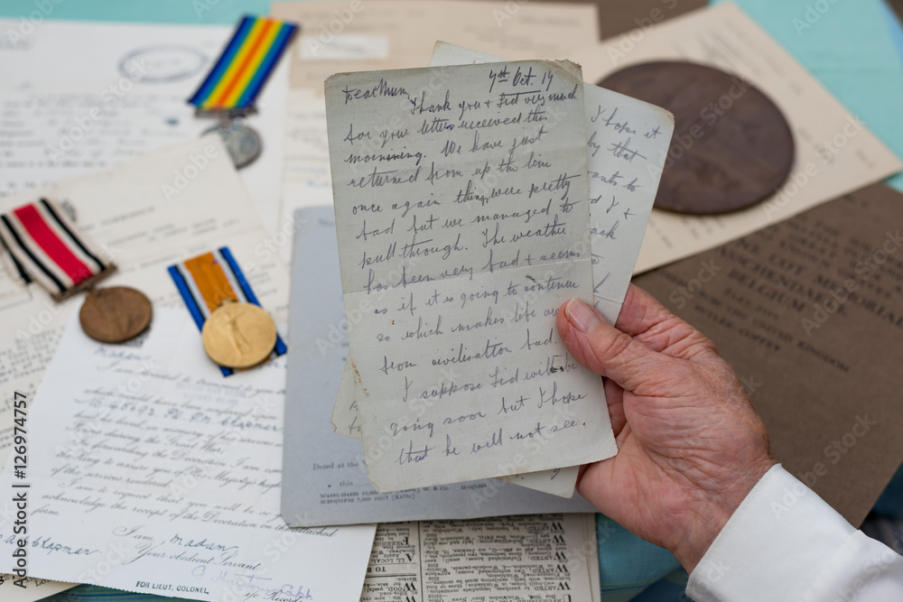 World War One, letter from the trenches with medals. Stock Photo ...