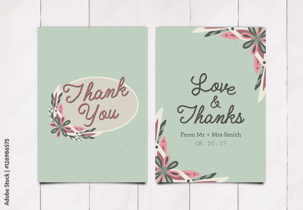 Simple Floral Thank You Card Layout 2 Stock Template | Adobe Stock