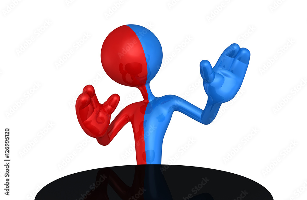 Split Red And Blue With The Original 3D Character Illustration Stock ...