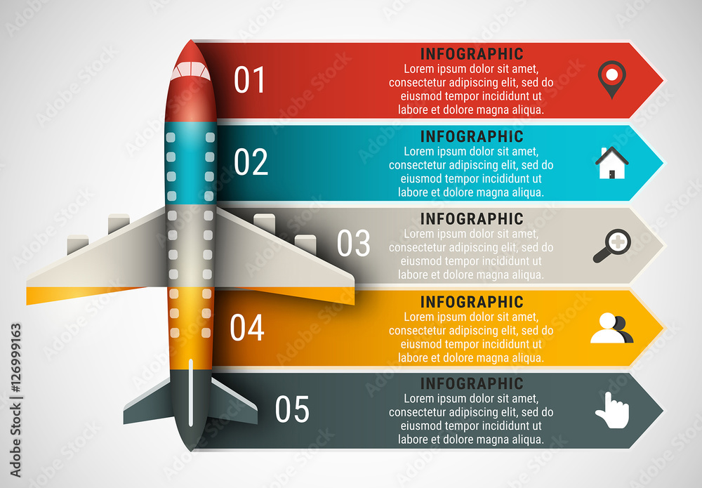 Airplane Element Infographic with Grayscale Icon Set Stock Template ...