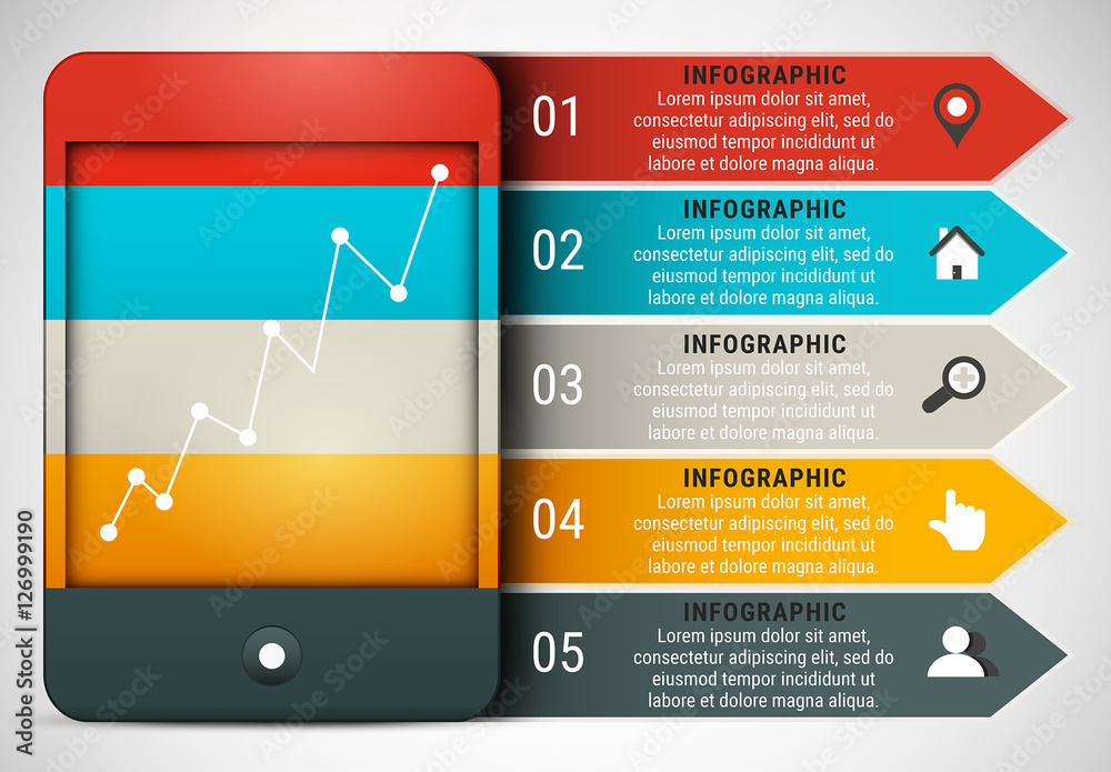 Tablet Element Infographic with Grayscale Icon Set Stock Template ...