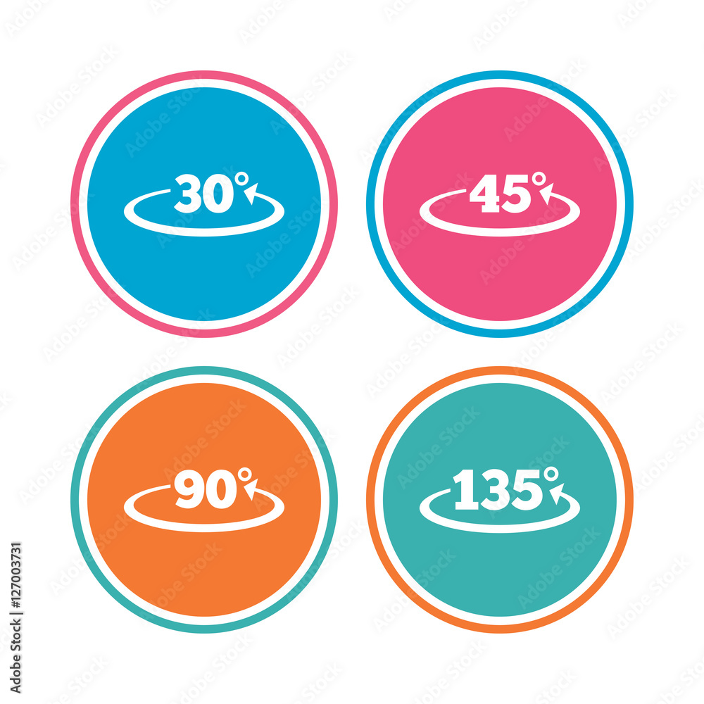 Angle 30-135 degrees icons. Geometry math signs symbols. Full complete ...