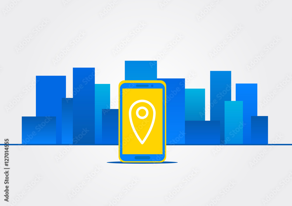Map location on device vector illustration. Navigation sign on mobile ...