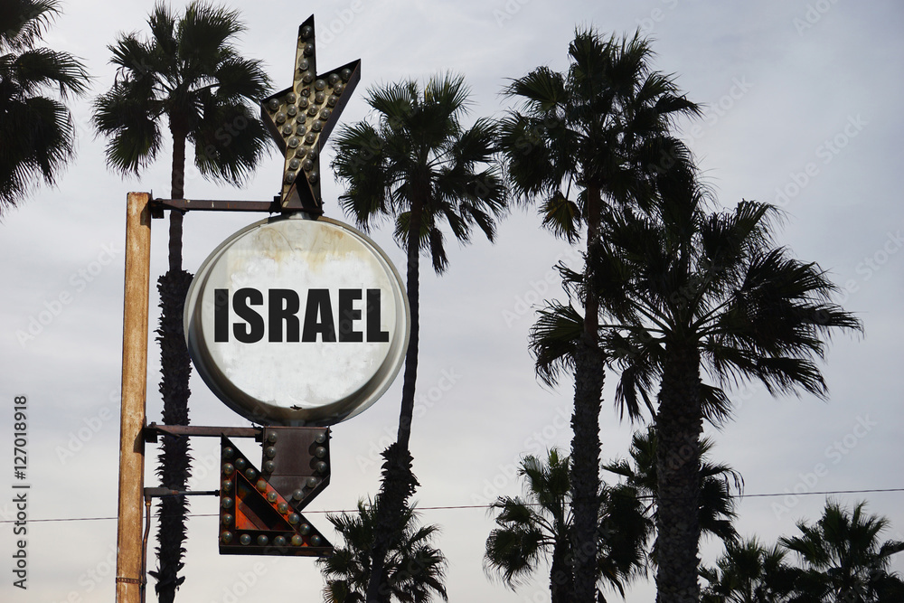 aged and worn vintage photo of israel sign with palm trees Stock Photo ...