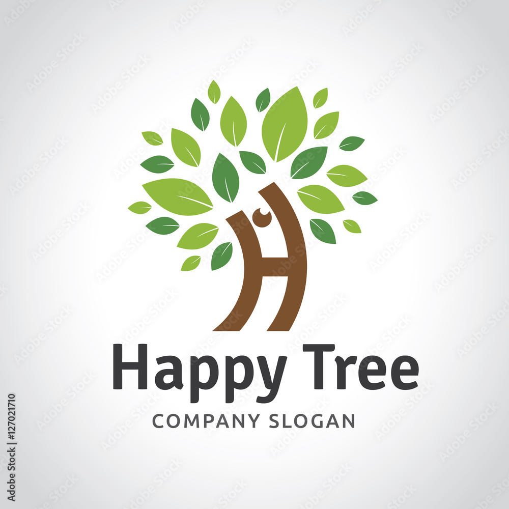 Happy Tree logo template, H letter logo with tree concept design. Stock ...