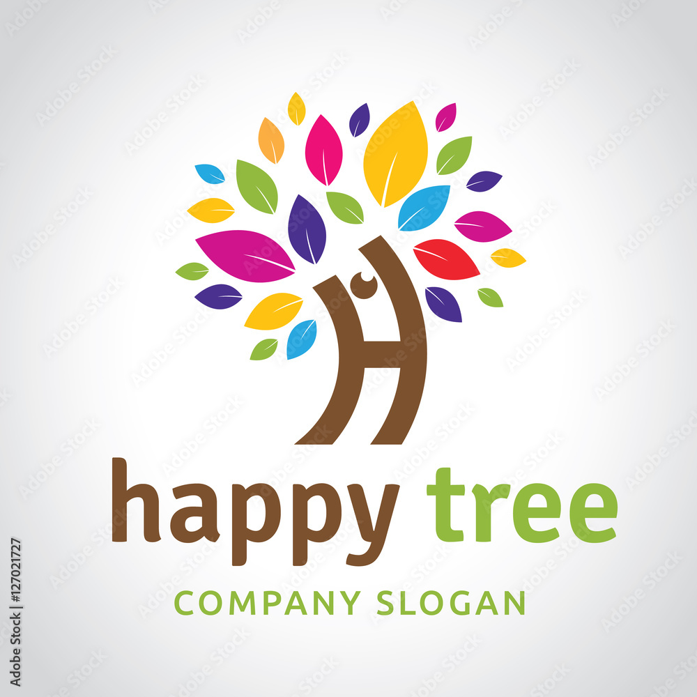 Happy Tree logo template, H letter logo with tree concept design. Stock ...