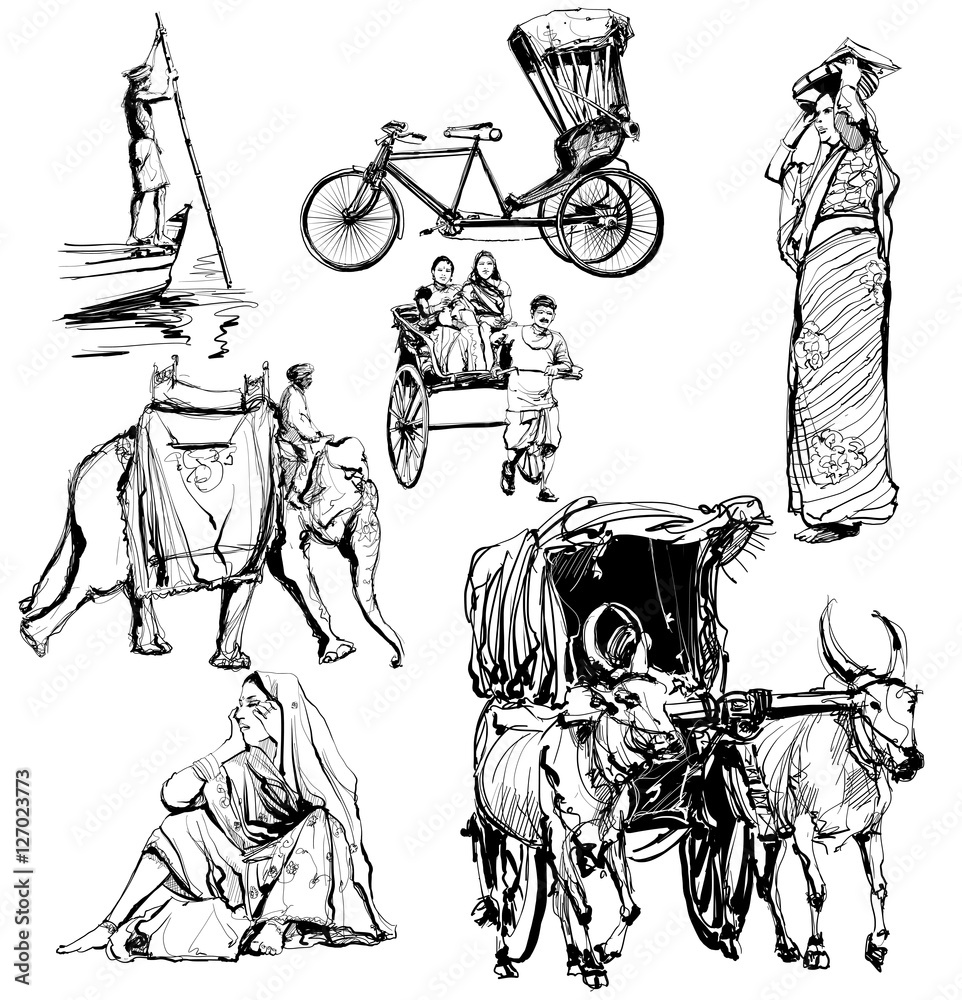 India, drawing collection Stock Vector | Adobe Stock