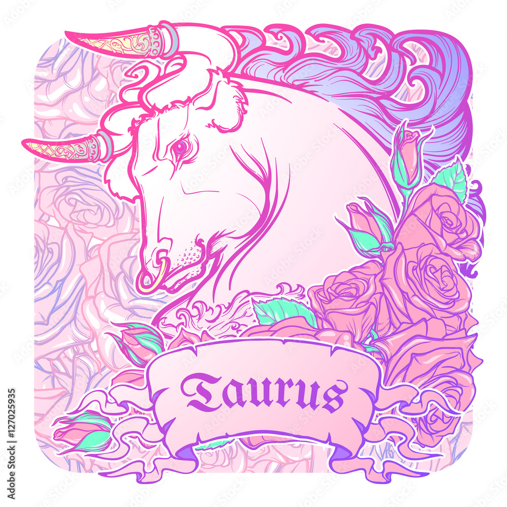 Zodiac sign of Taurus. with a decorative frame of roses Astrology ...