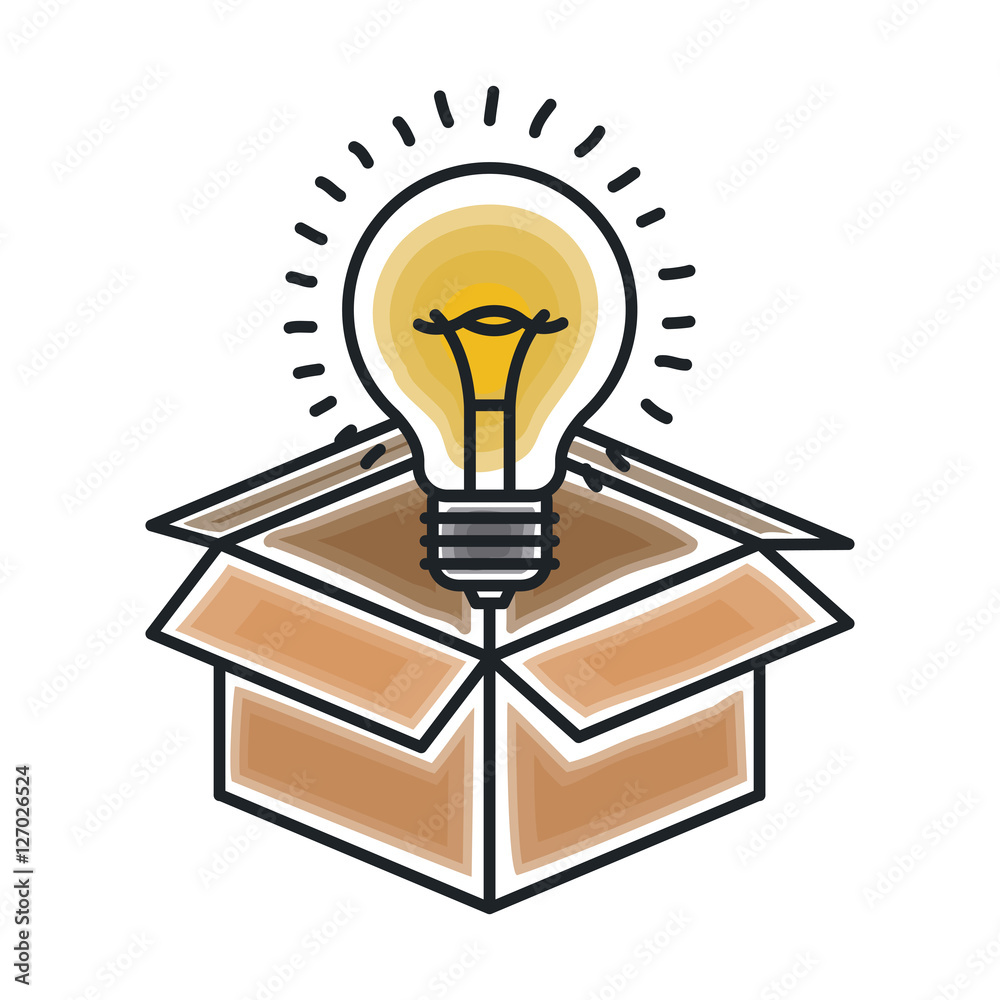 Bulb and box draw icon. Big idea creativity imagination and inspiration ...