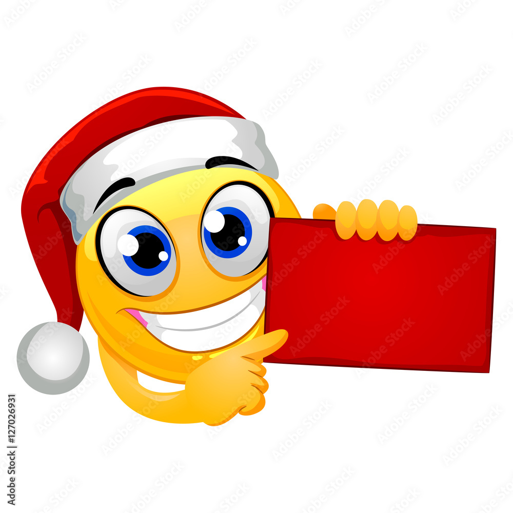 Vector Illustration of Smiley Emoticon wearing Santa Hat while Holding ...