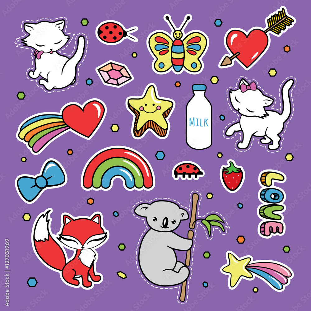 Stickers collections in pop art style Stock Vector | Adobe Stock