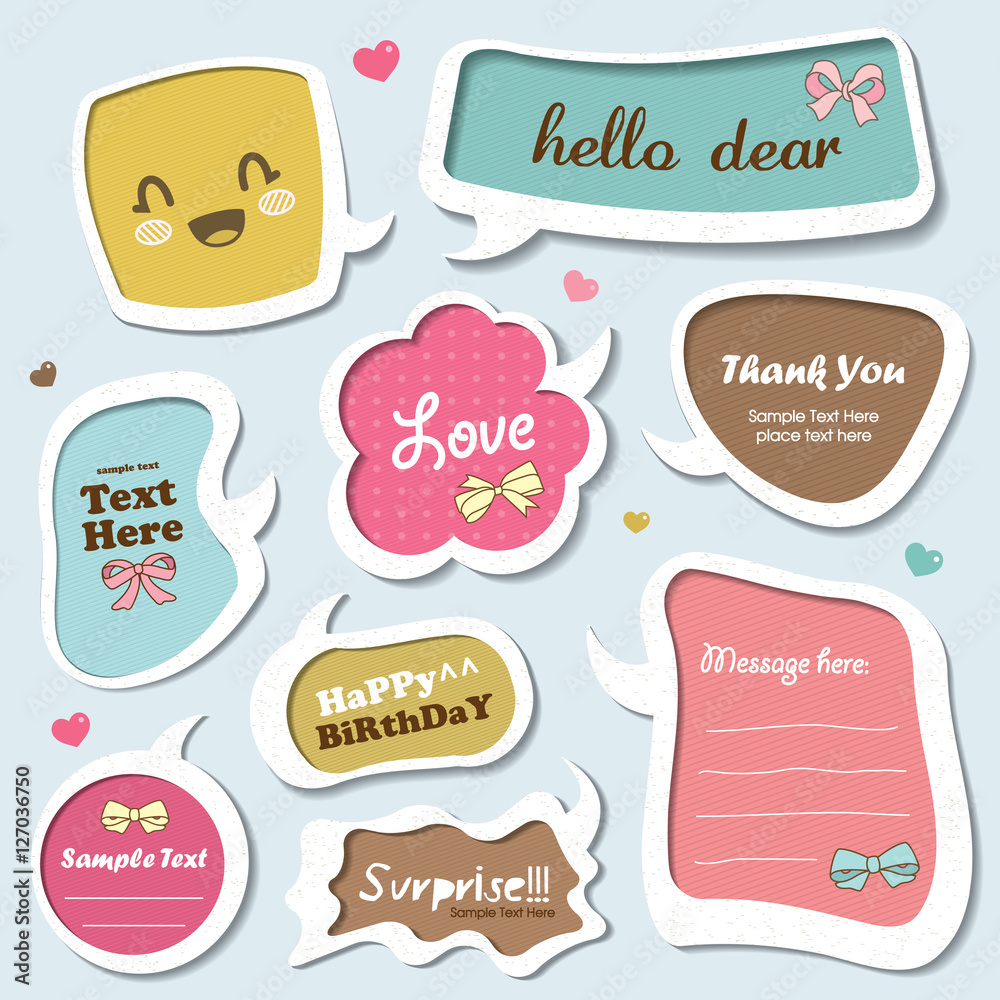 set of cute speech bubbles, stickers, text box template... Stock Vector ...
