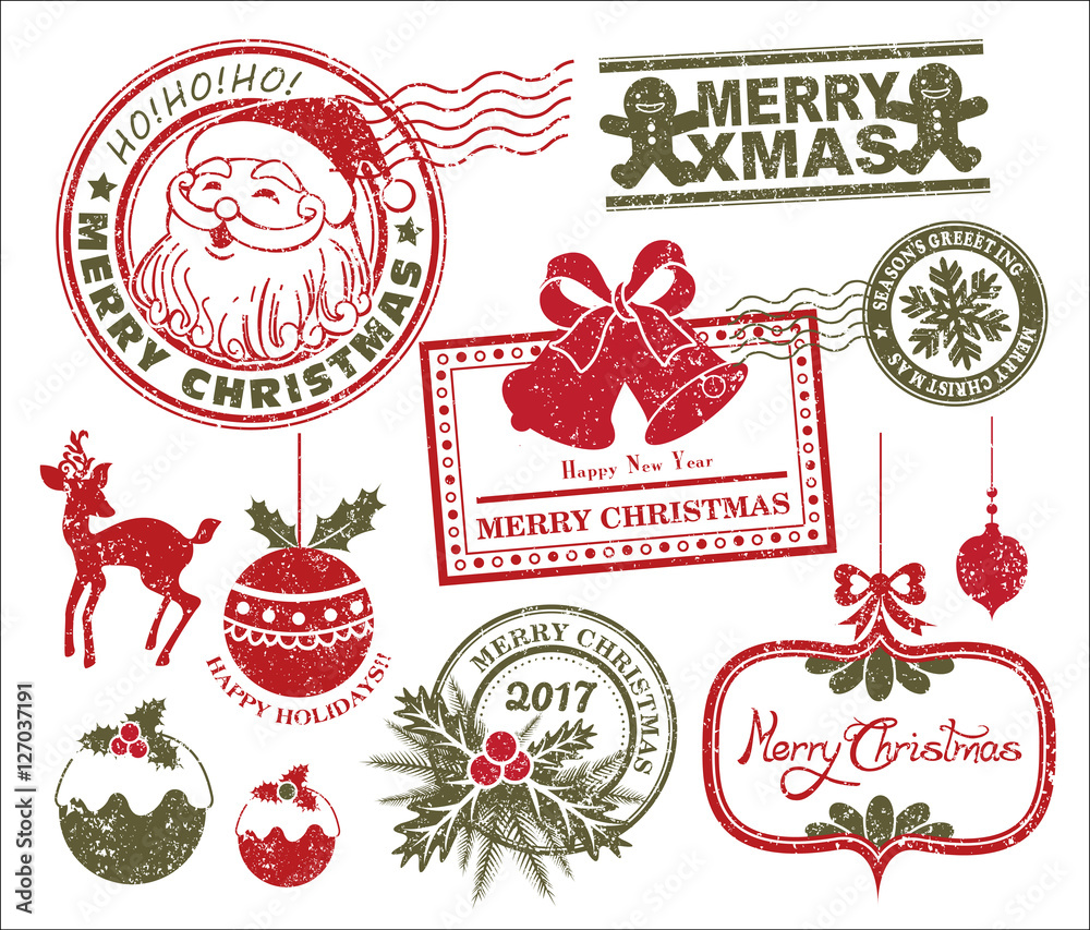 set of Christmas stamp Stock Vector | Adobe Stock