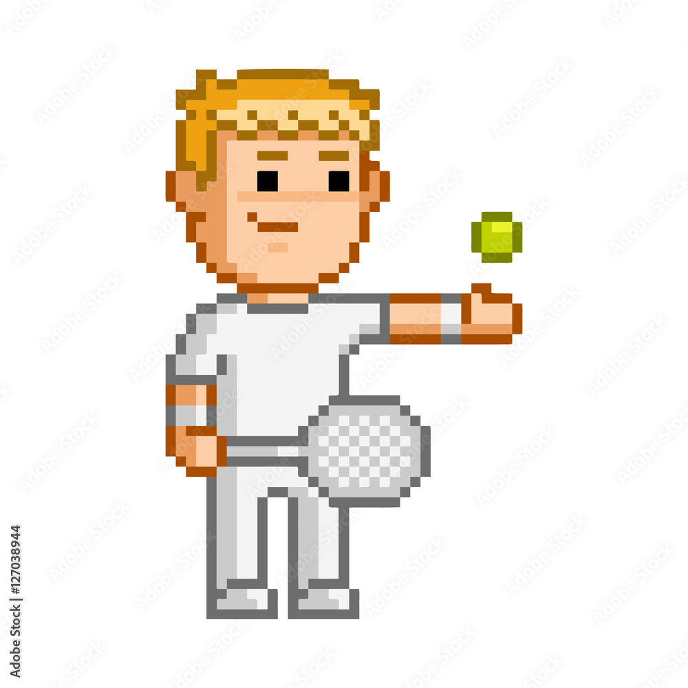 Vector 8-bit pixel art tennis player Stock Vector | Adobe Stock