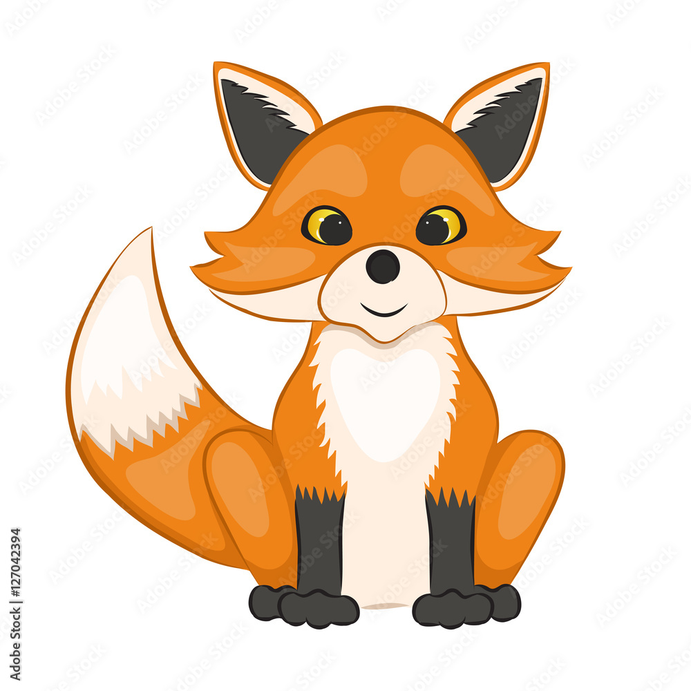 Cute cartoon fox. Forest animal. Isolated on a white background. Vector ...
