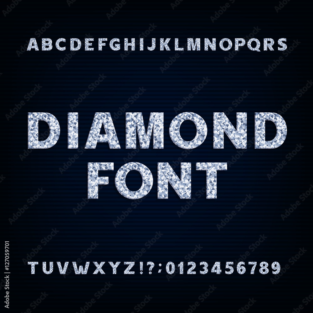 Diamond alphabet font. Brilliant letters symbols and numbers. Stock ...